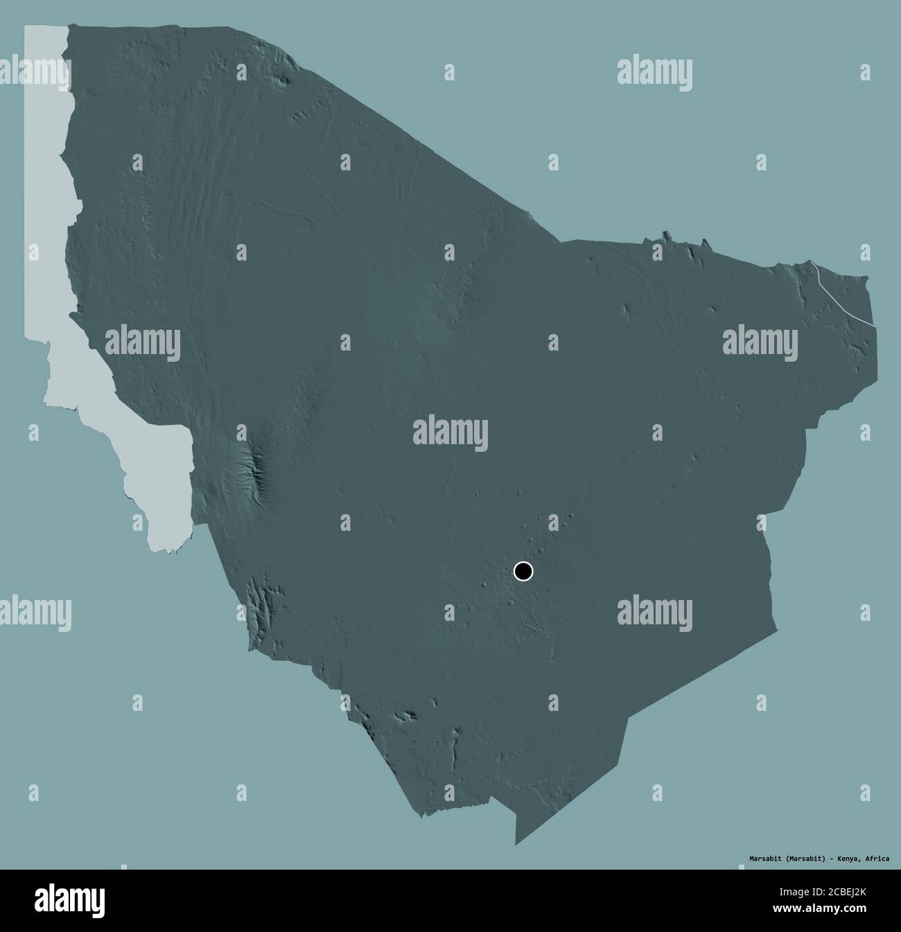 Shape of Marsabit, county of Kenya, with its capital isolated on a ...