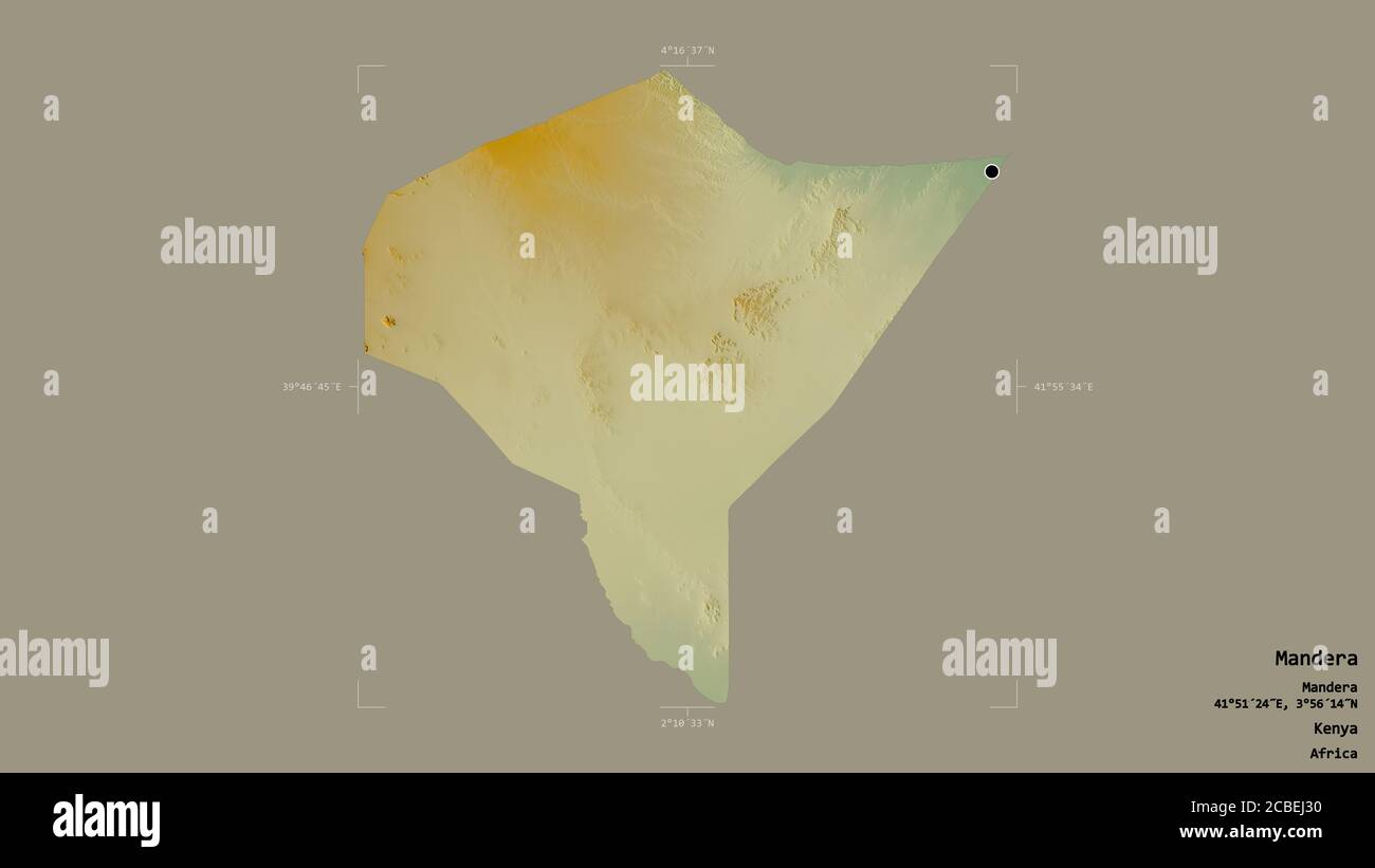 Area of Mandera, county of Kenya, isolated on a solid background in a ...