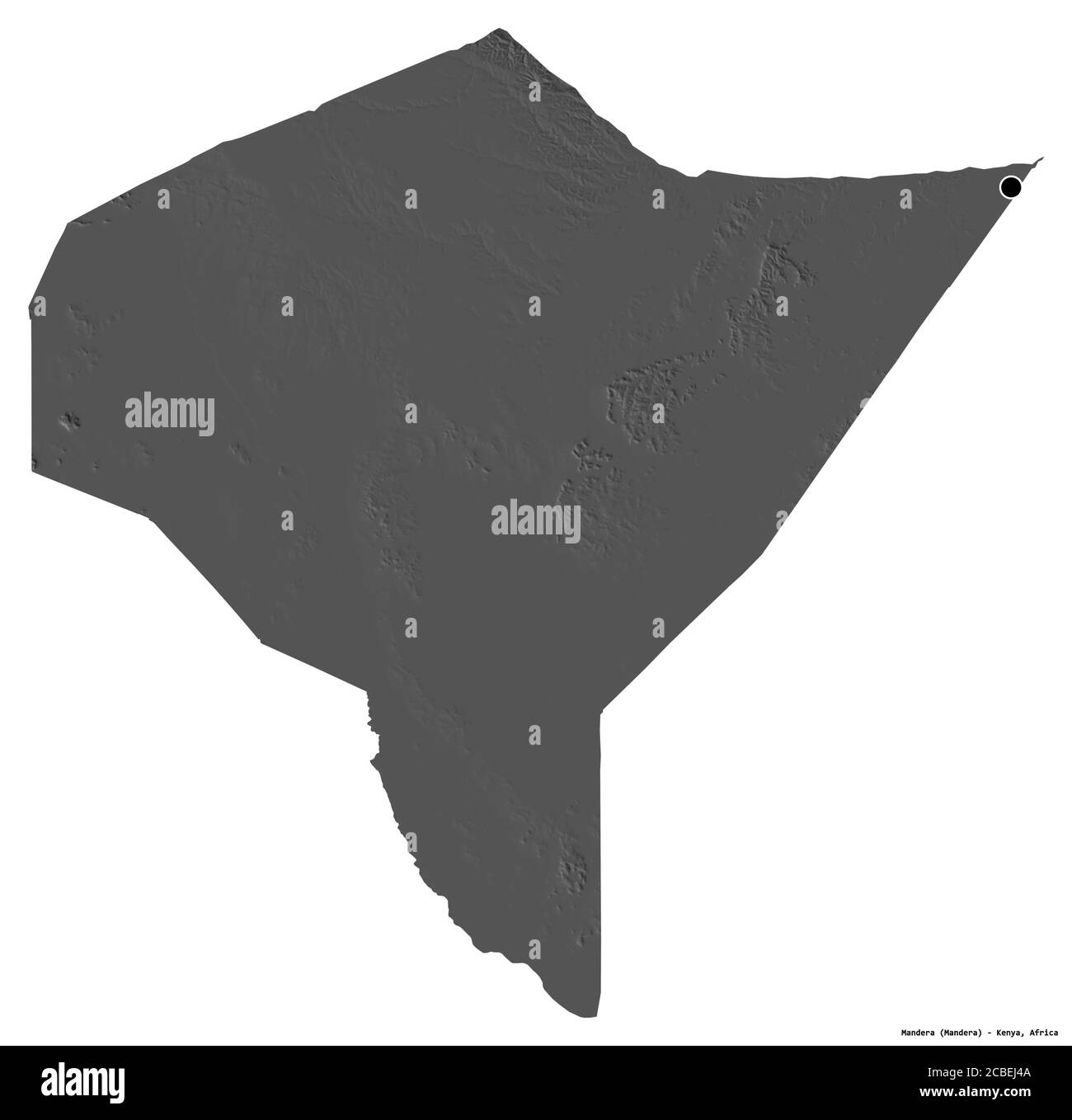 Shape of Mandera, county of Kenya, with its capital isolated on white ...