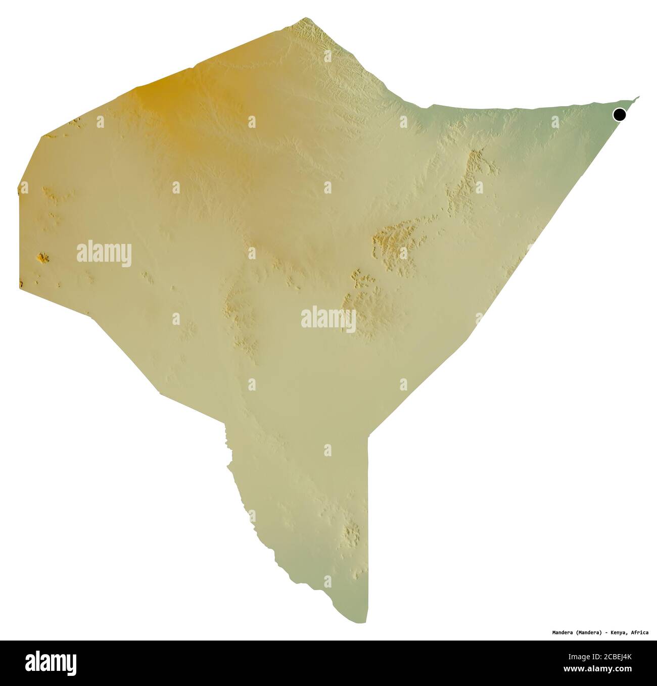Shape of Mandera, county of Kenya, with its capital isolated on white ...