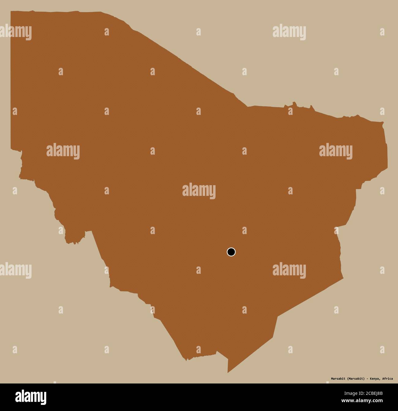 Shape of Marsabit, county of Kenya, with its capital isolated on a ...