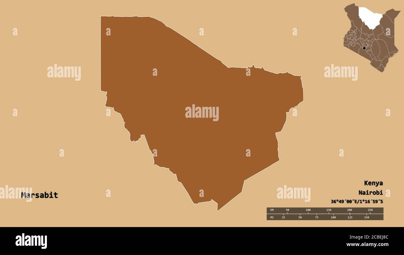 Shape of Marsabit, county of Kenya, with its capital isolated on solid ...