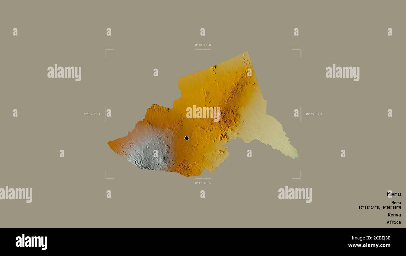 Area of Meru, county of Kenya, isolated on a solid background in a ...