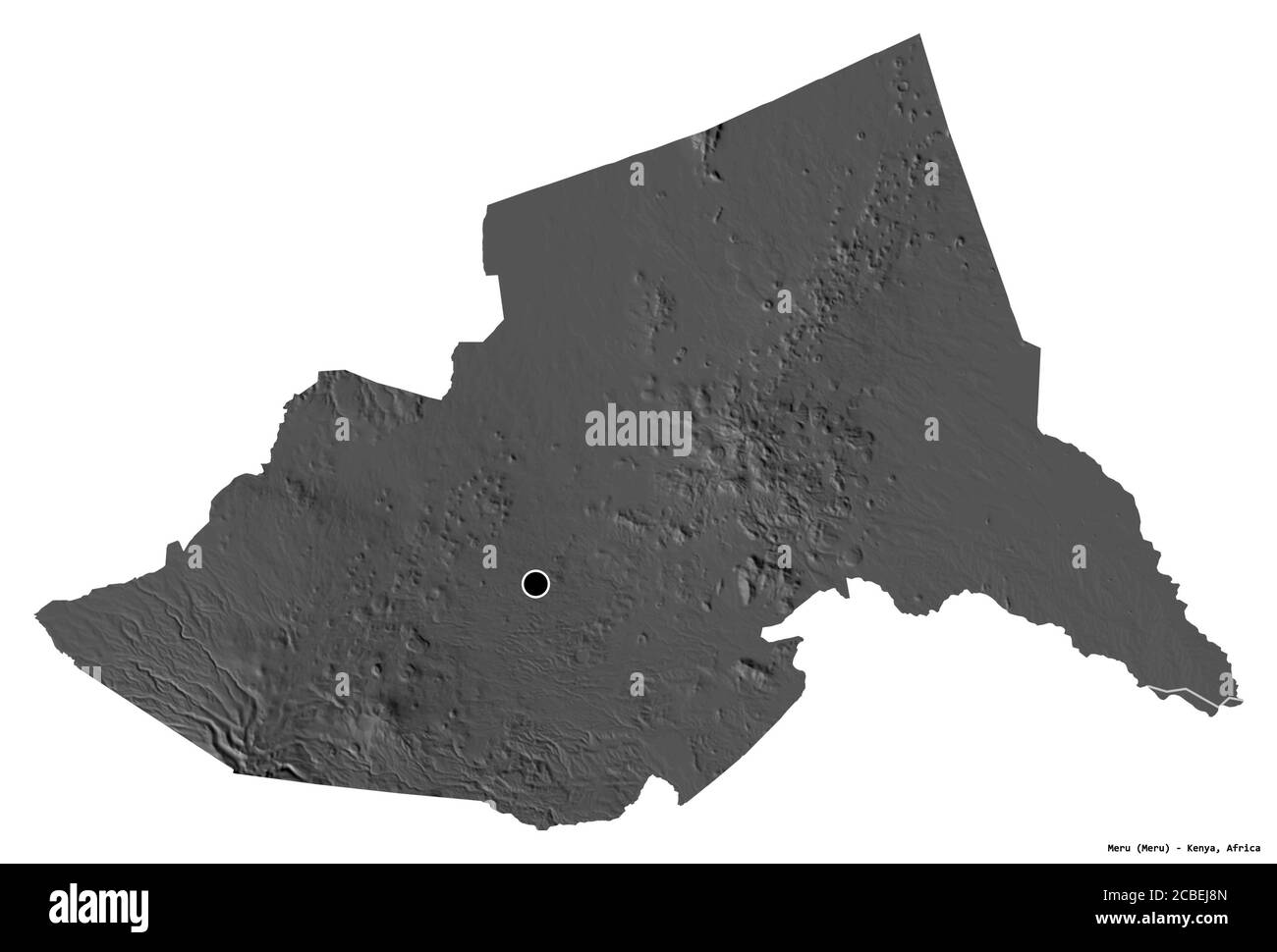 Shape of Meru, county of Kenya, with its capital isolated on white ...