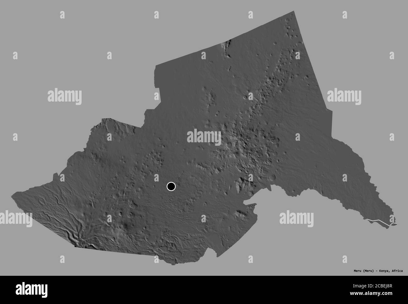 Shape of Meru, county of Kenya, with its capital isolated on a solid ...