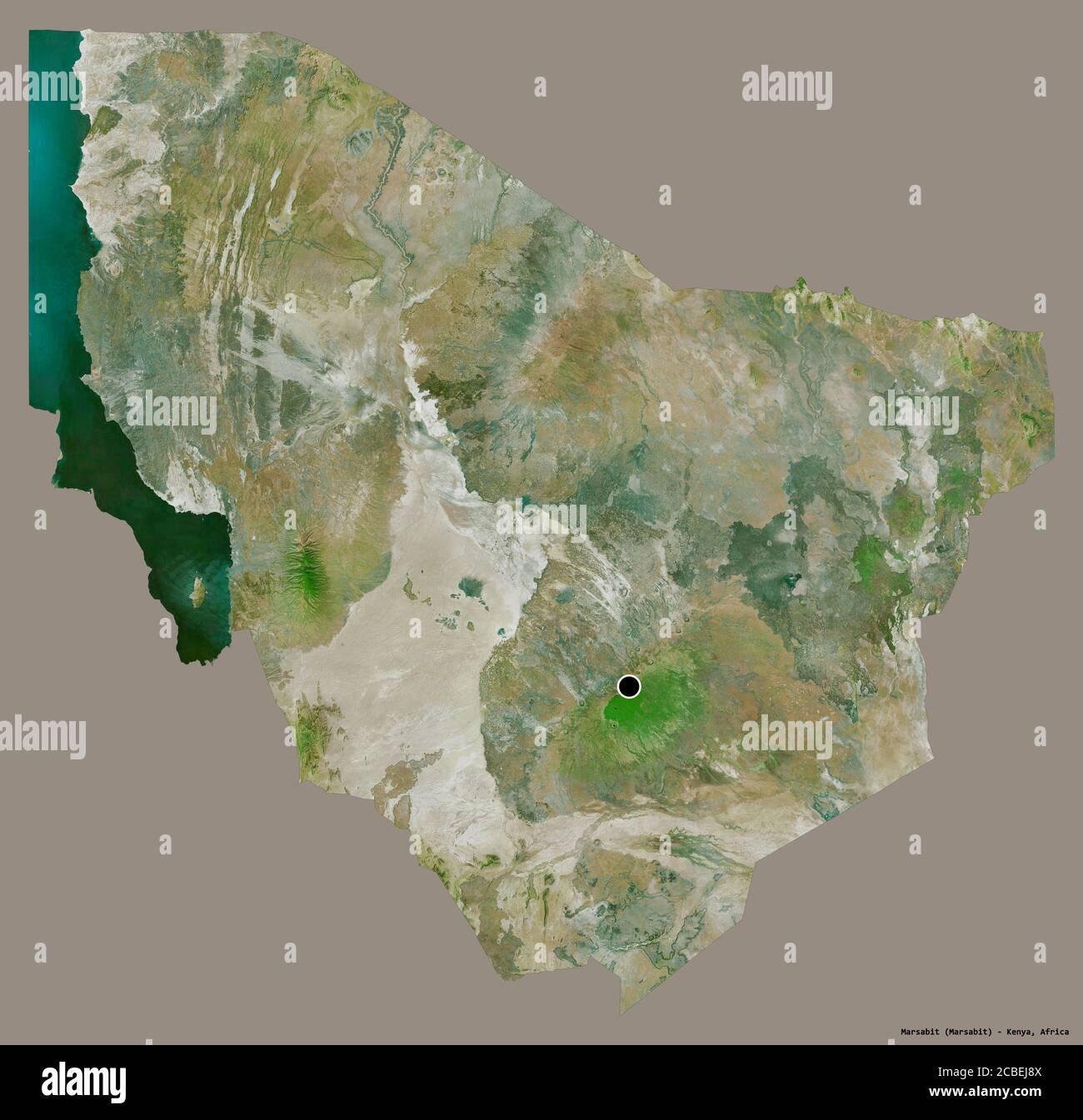 Shape of Marsabit, county of Kenya, with its capital isolated on a ...