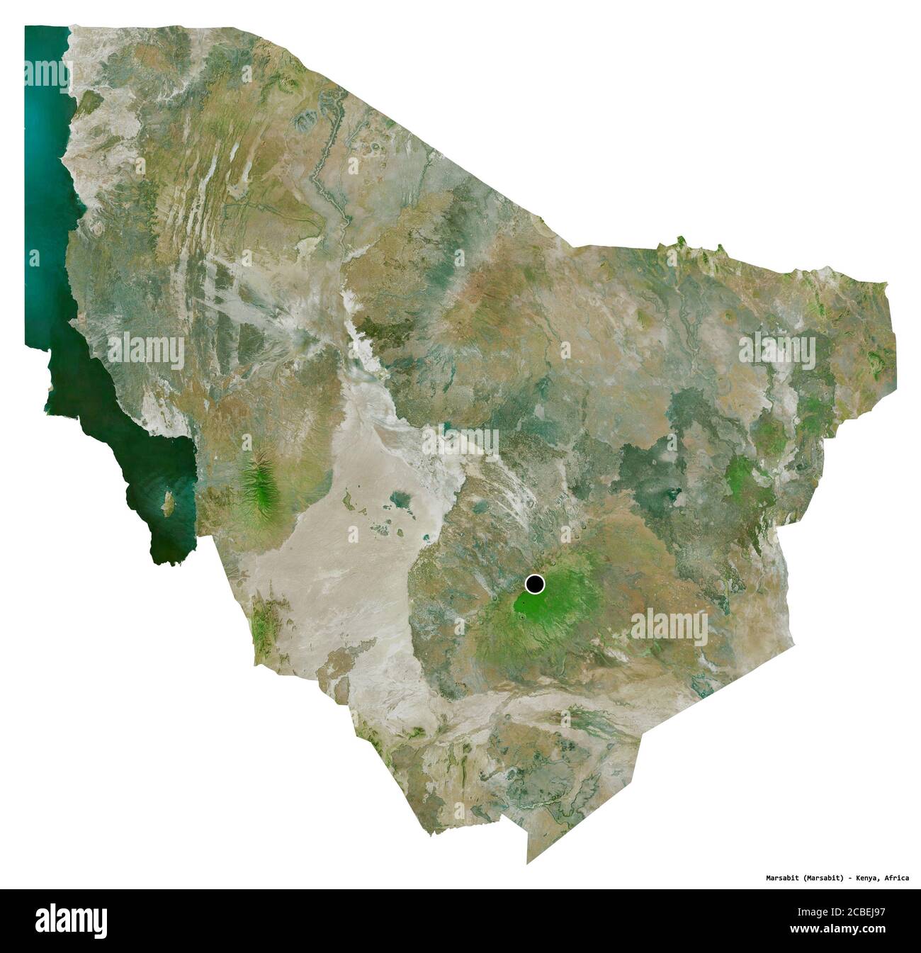Shape of Marsabit, county of Kenya, with its capital isolated on white ...