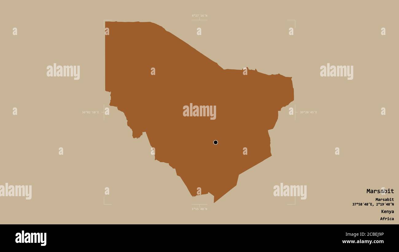 Area of Marsabit, county of Kenya, isolated on a solid background in a ...