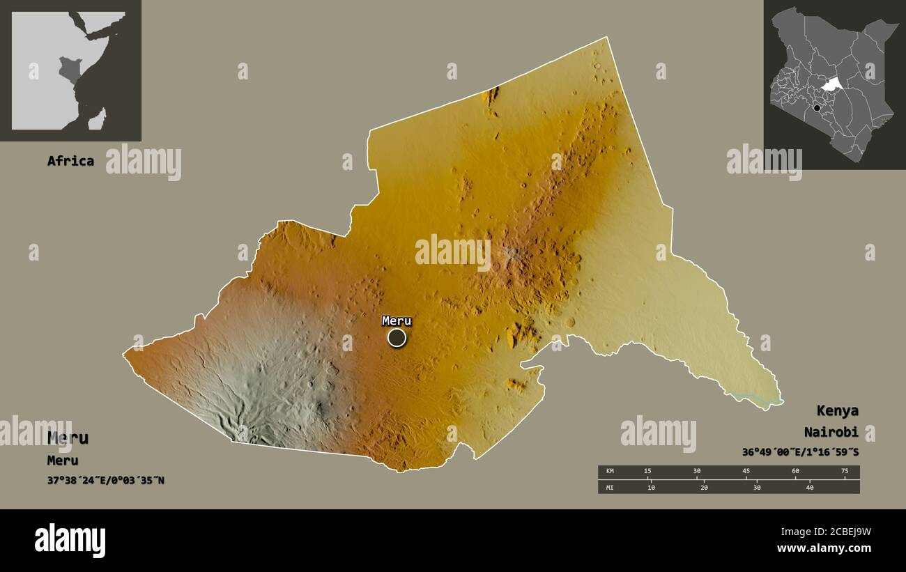 Shape of Meru, county of Kenya, and its capital. Distance scale ...