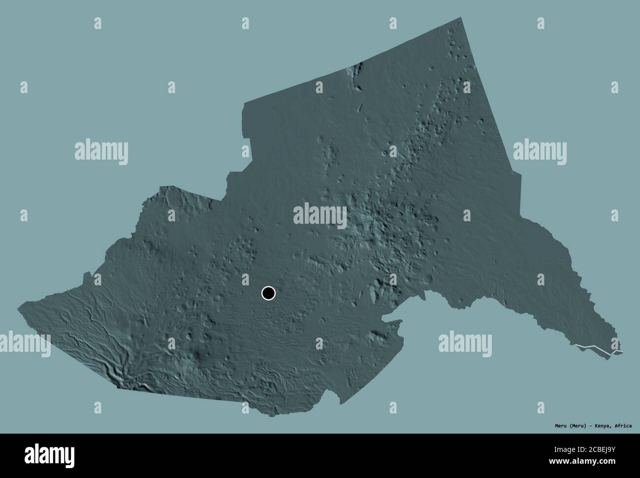 Shape of Meru, county of Kenya, with its capital isolated on a solid ...