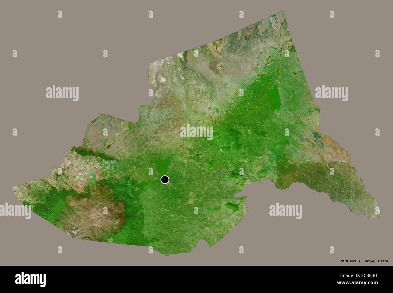 Shape of Meru, county of Kenya, with its capital isolated on a solid ...