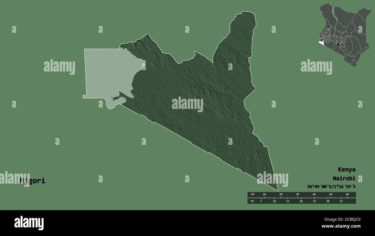 Shape of Migori, county of Kenya, with its capital isolated on solid ...