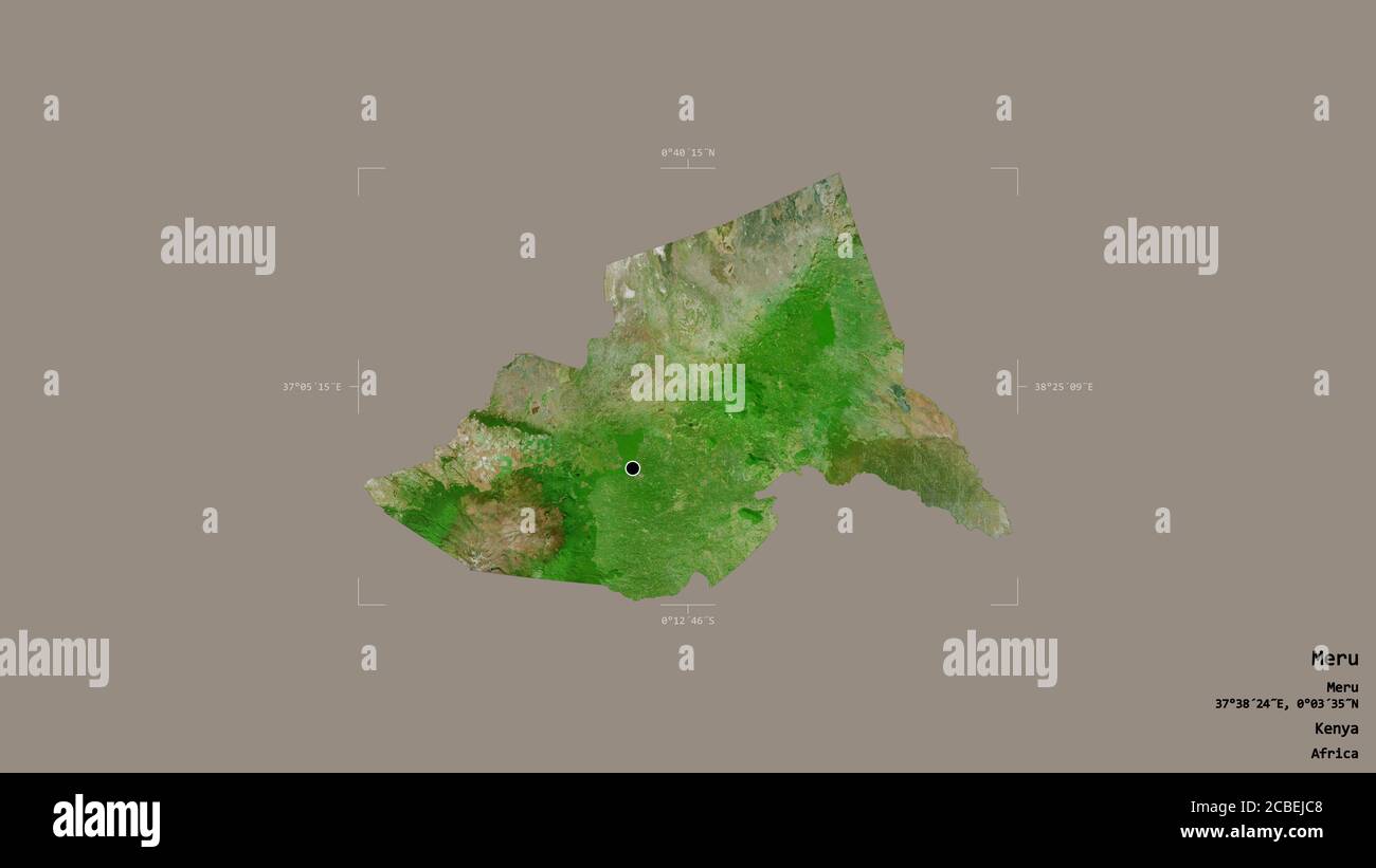 Area of Meru, county of Kenya, isolated on a solid background in a ...
