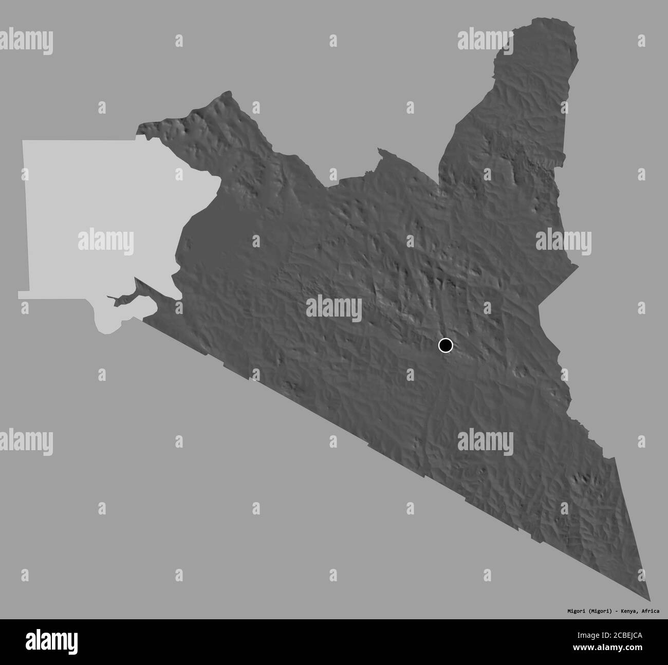 Shape of Migori, county of Kenya, with its capital isolated on a solid ...
