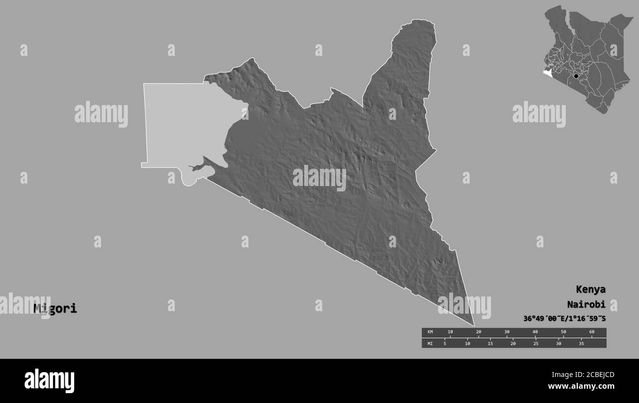 Shape of Migori, county of Kenya, with its capital isolated on solid ...