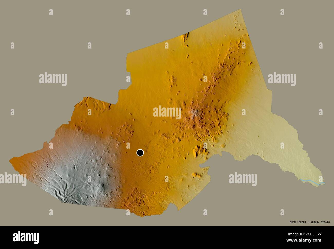 Shape of Meru, county of Kenya, with its capital isolated on a solid ...