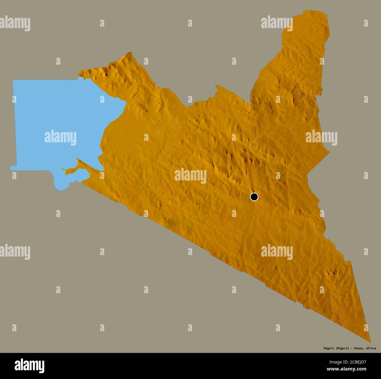 Shape of Migori, county of Kenya, with its capital isolated on a solid ...