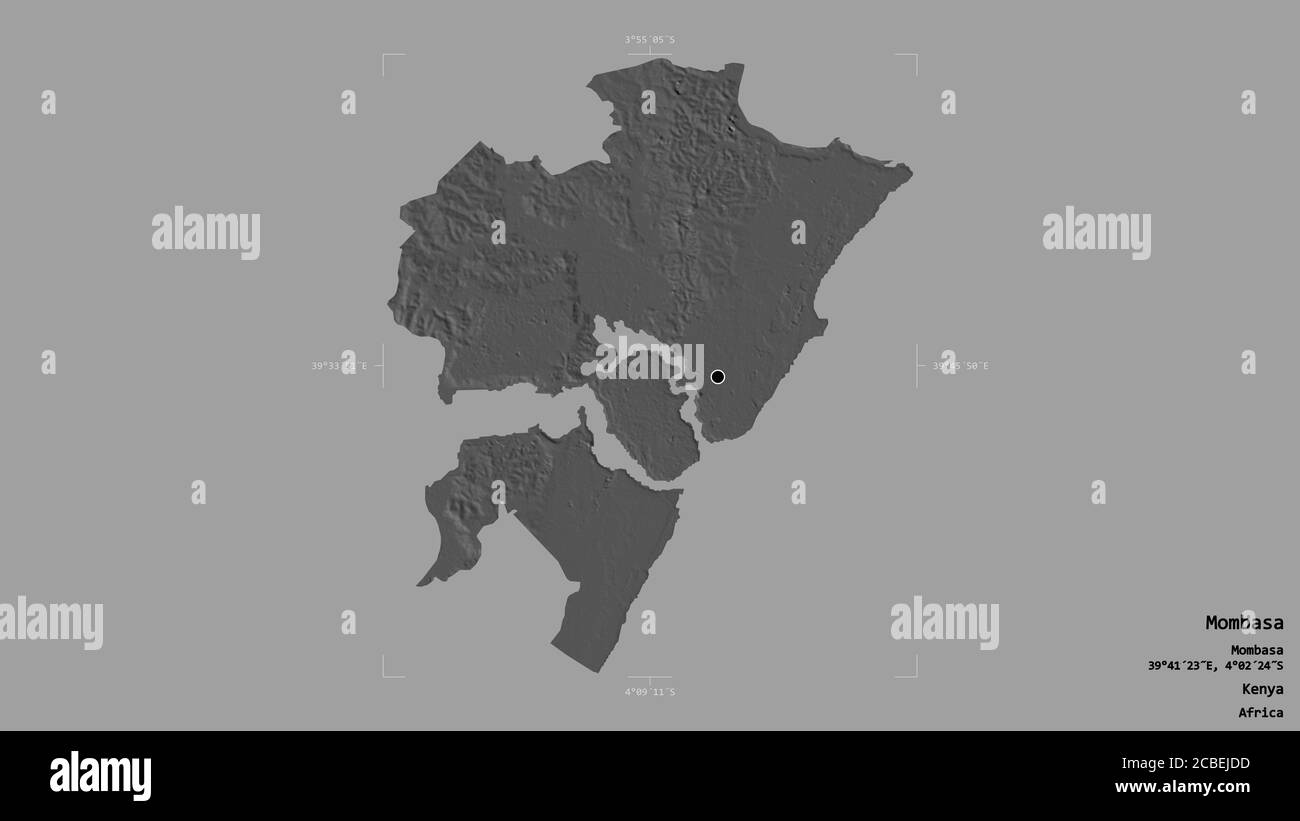 Area of Mombasa, county of Kenya, isolated on a solid background in a ...