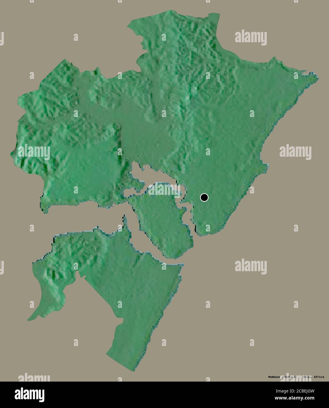 Shape of Mombasa, county of Kenya, with its capital isolated on a solid ...