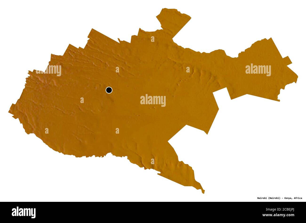 Shape of Nairobi, county of Kenya, with its capital isolated on white ...