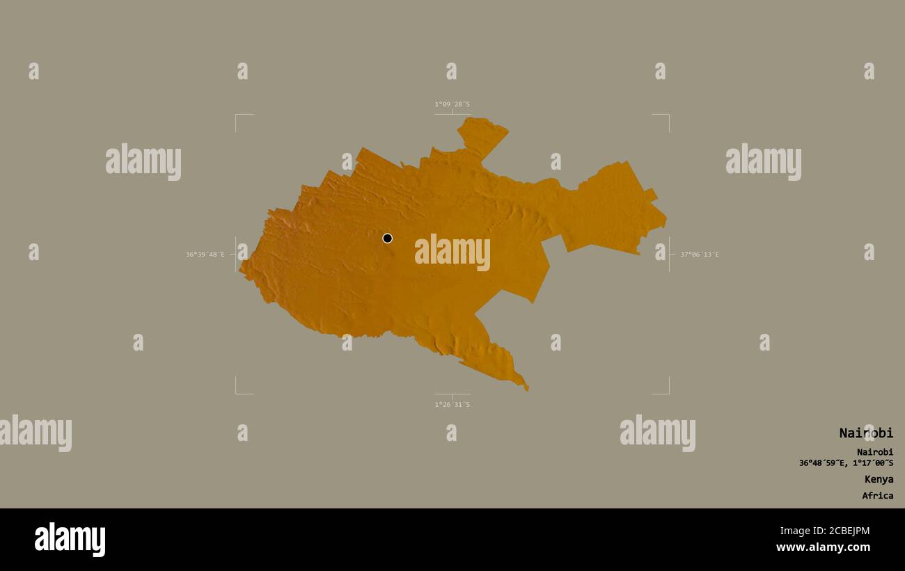 Area of Nairobi, county of Kenya, isolated on a solid background in a ...
