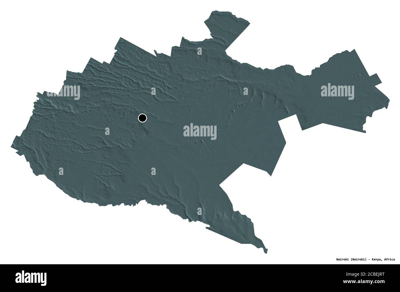 Shape of Nairobi, county of Kenya, with its capital isolated on white ...