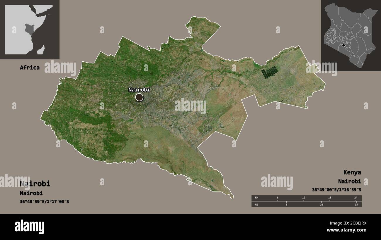 Shape of Nairobi, county of Kenya, and its capital. Distance scale ...