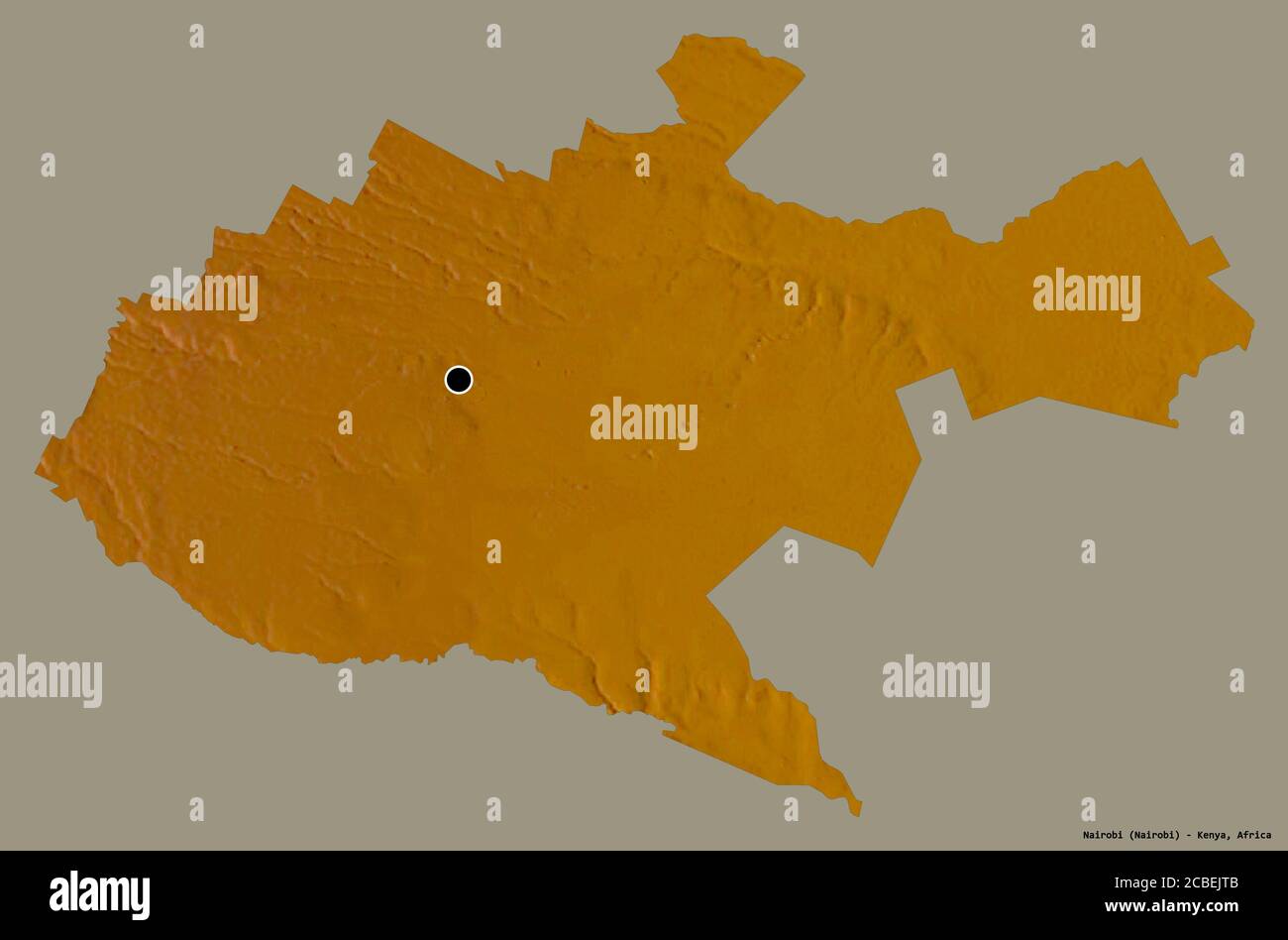Shape of Nairobi, county of Kenya, with its capital isolated on a solid ...