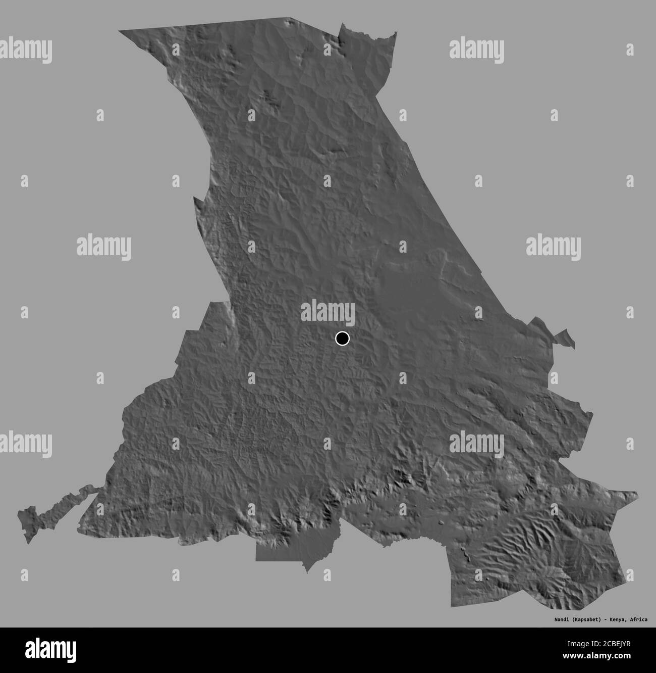 Shape of Nandi, county of Kenya, with its capital isolated on a solid ...