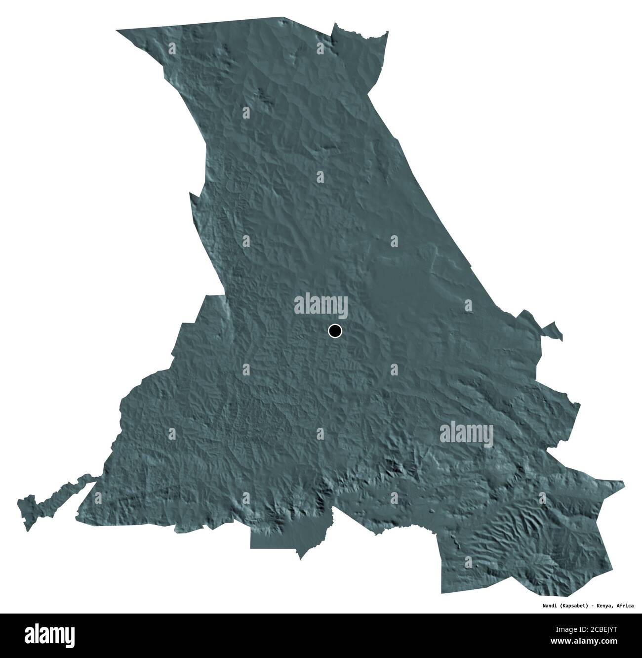 Shape of Nandi, county of Kenya, with its capital isolated on white ...