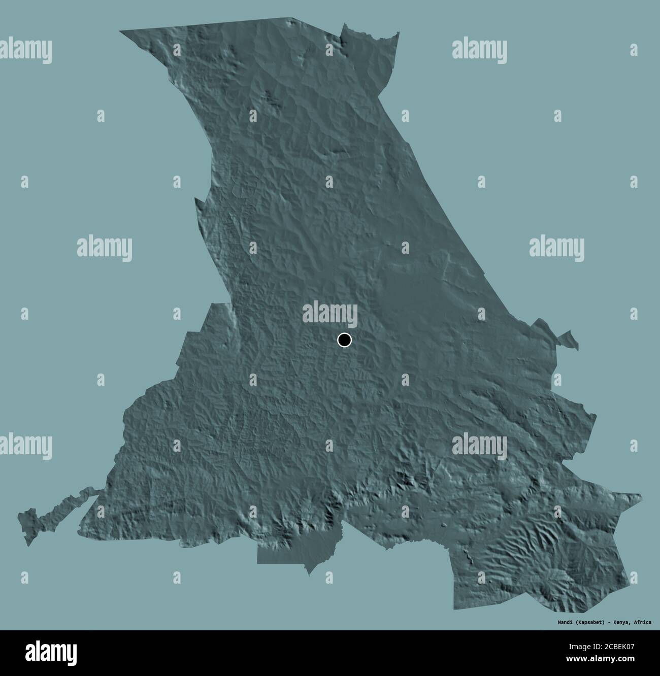 Shape of Nandi, county of Kenya, with its capital isolated on a solid ...