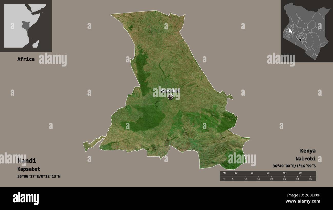 Shape of Nandi, county of Kenya, and its capital. Distance scale ...