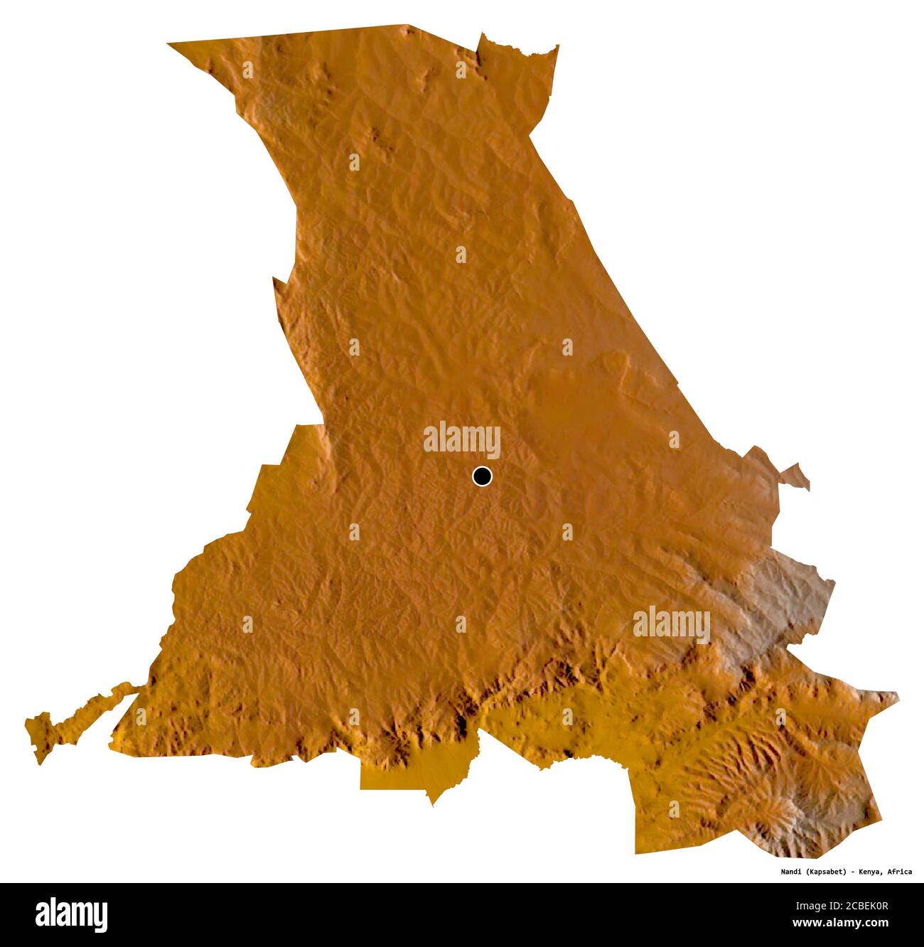 Shape of Nandi, county of Kenya, with its capital isolated on white ...