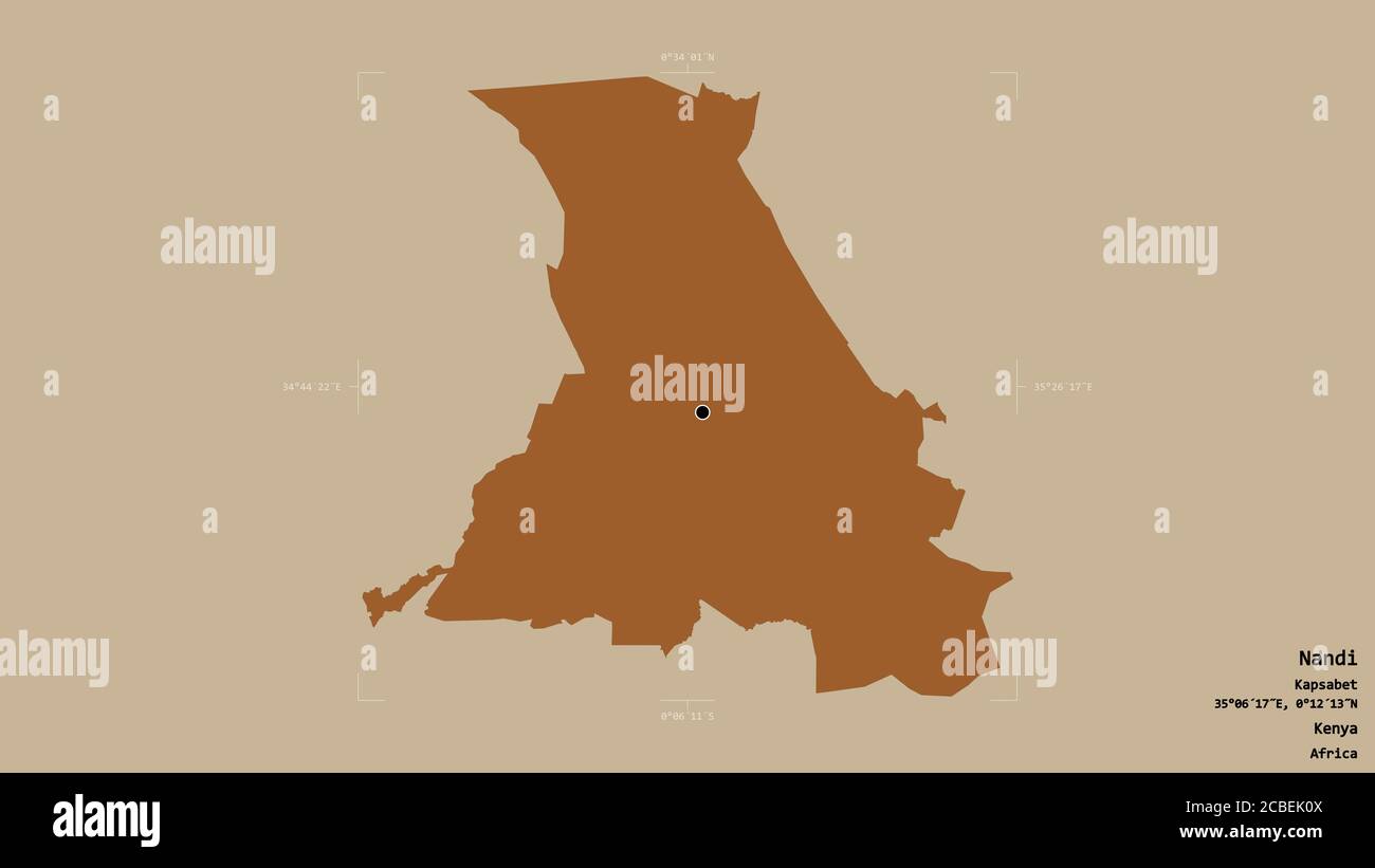 Area of Nandi, county of Kenya, isolated on a solid background in a ...