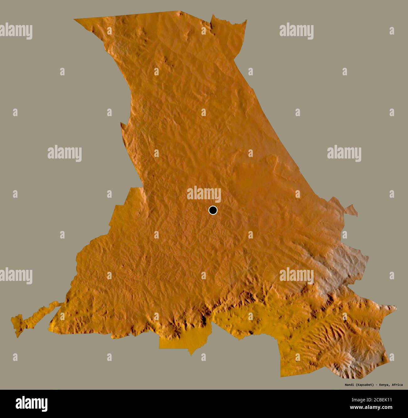 Shape of Nandi, county of Kenya, with its capital isolated on a solid ...
