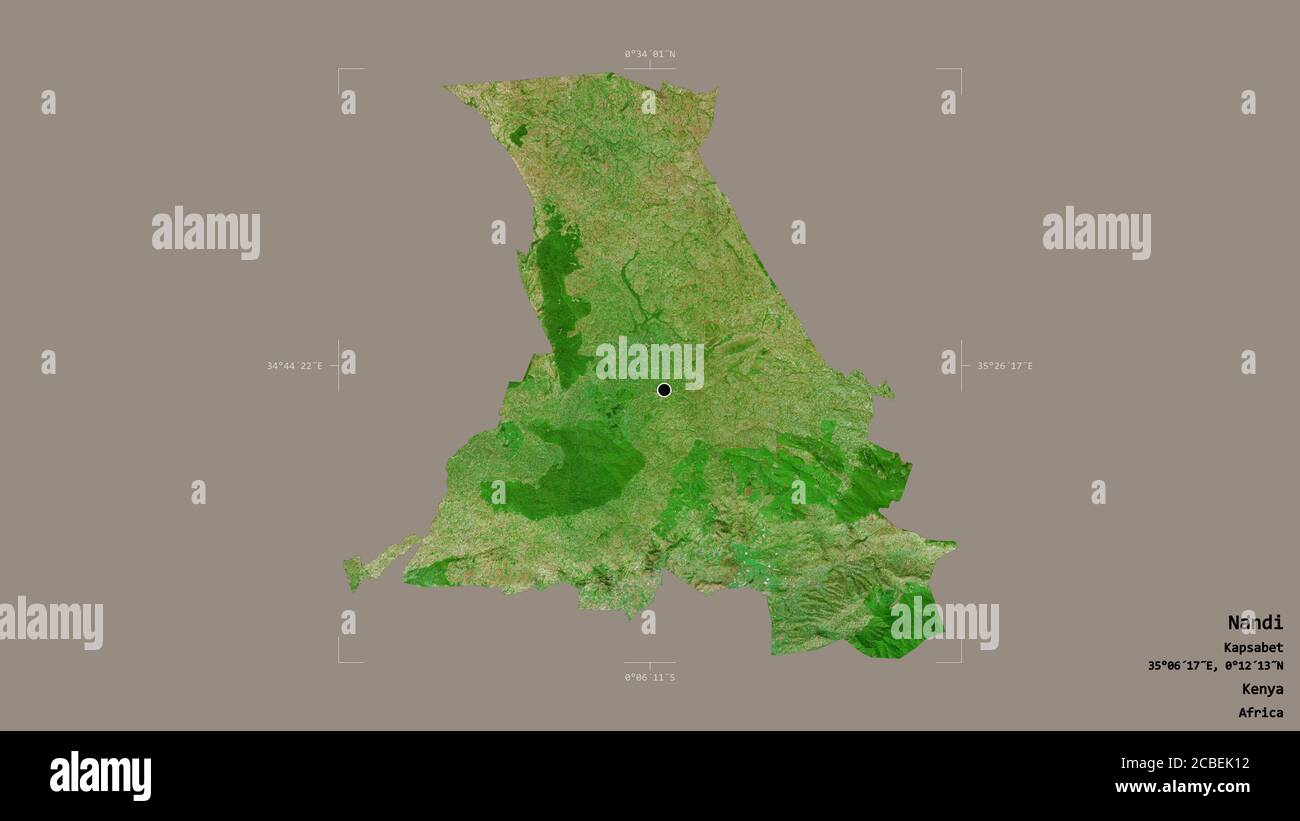 Area of Nandi, county of Kenya, isolated on a solid background in a ...
