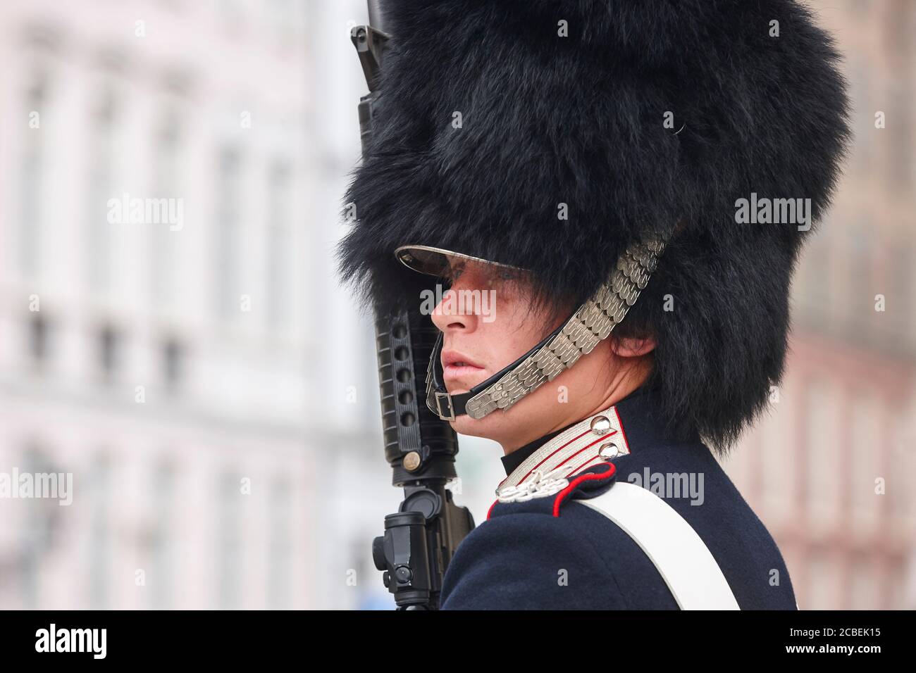 Denmark royal guard sentinel. Copenhaguen tourism landmark ceremonial ...