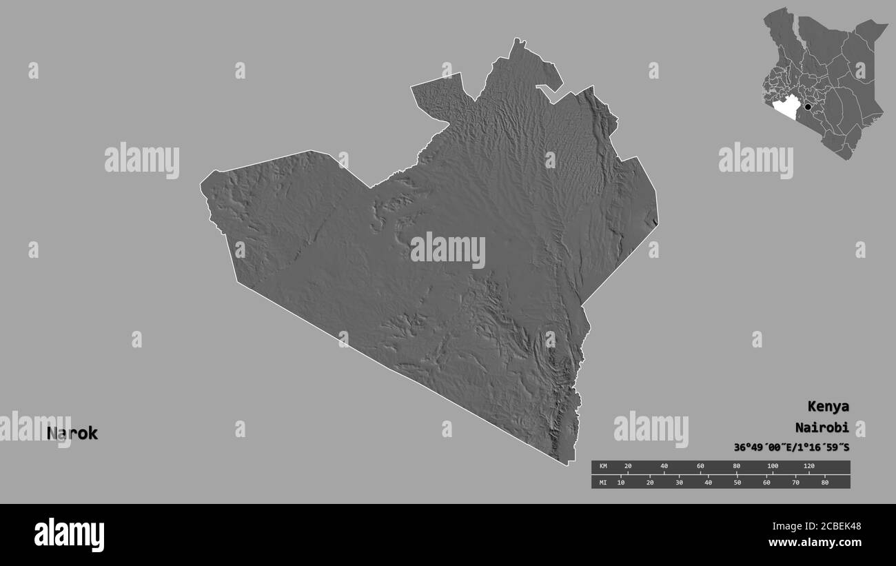 Shape of Narok, county of Kenya, with its capital isolated on solid ...