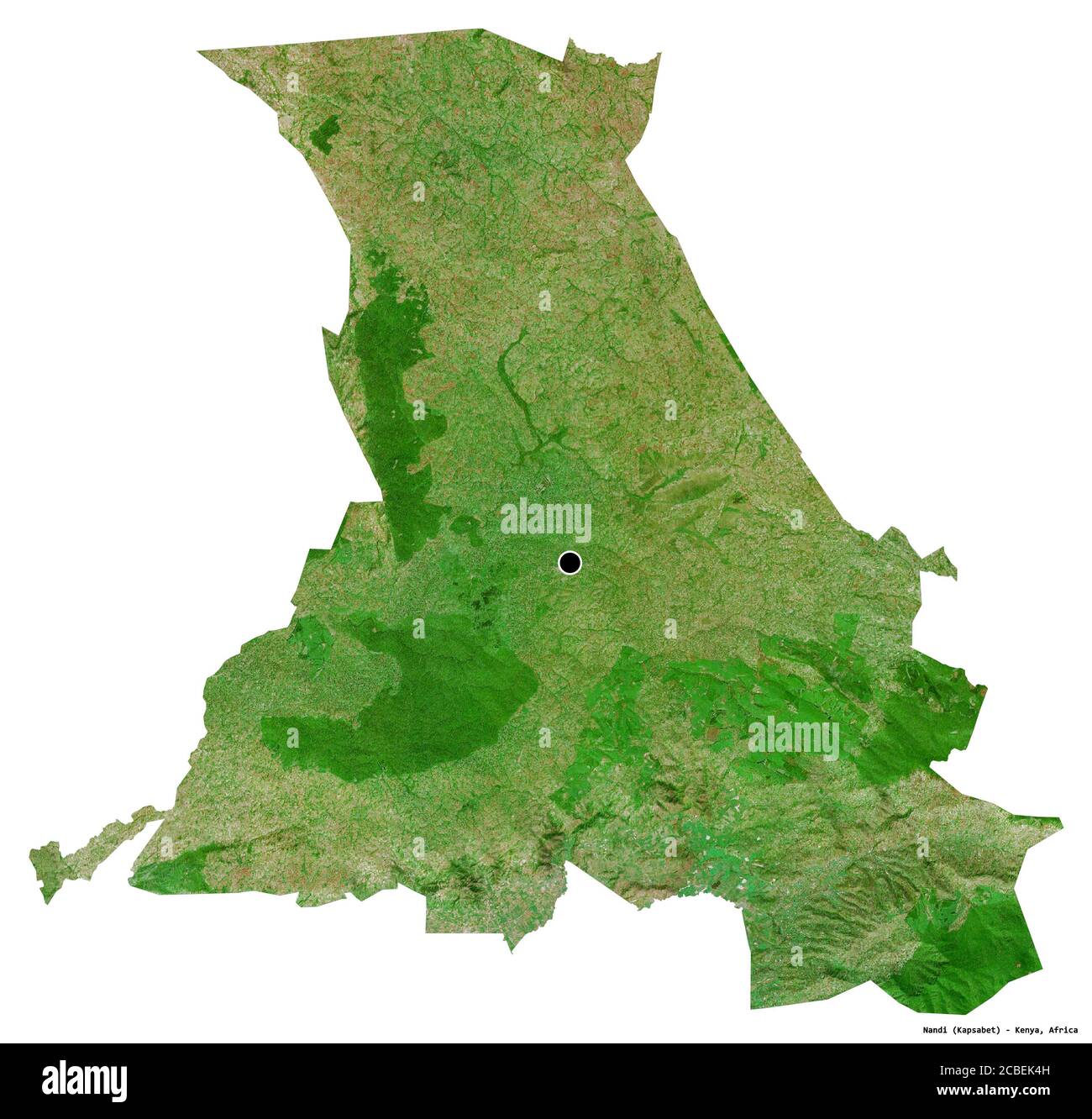 Shape of Nandi, county of Kenya, with its capital isolated on white ...