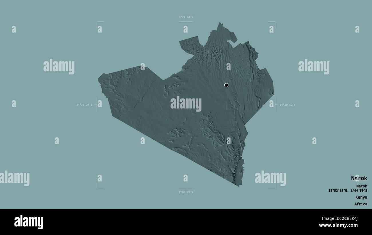 Area of Narok, county of Kenya, isolated on a solid background in a ...