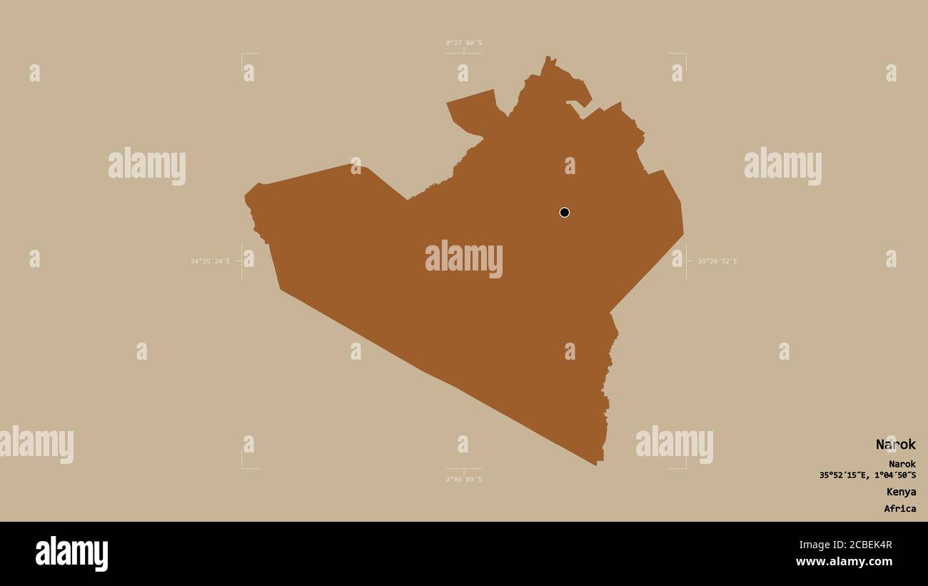 Area of Narok, county of Kenya, isolated on a solid background in a ...