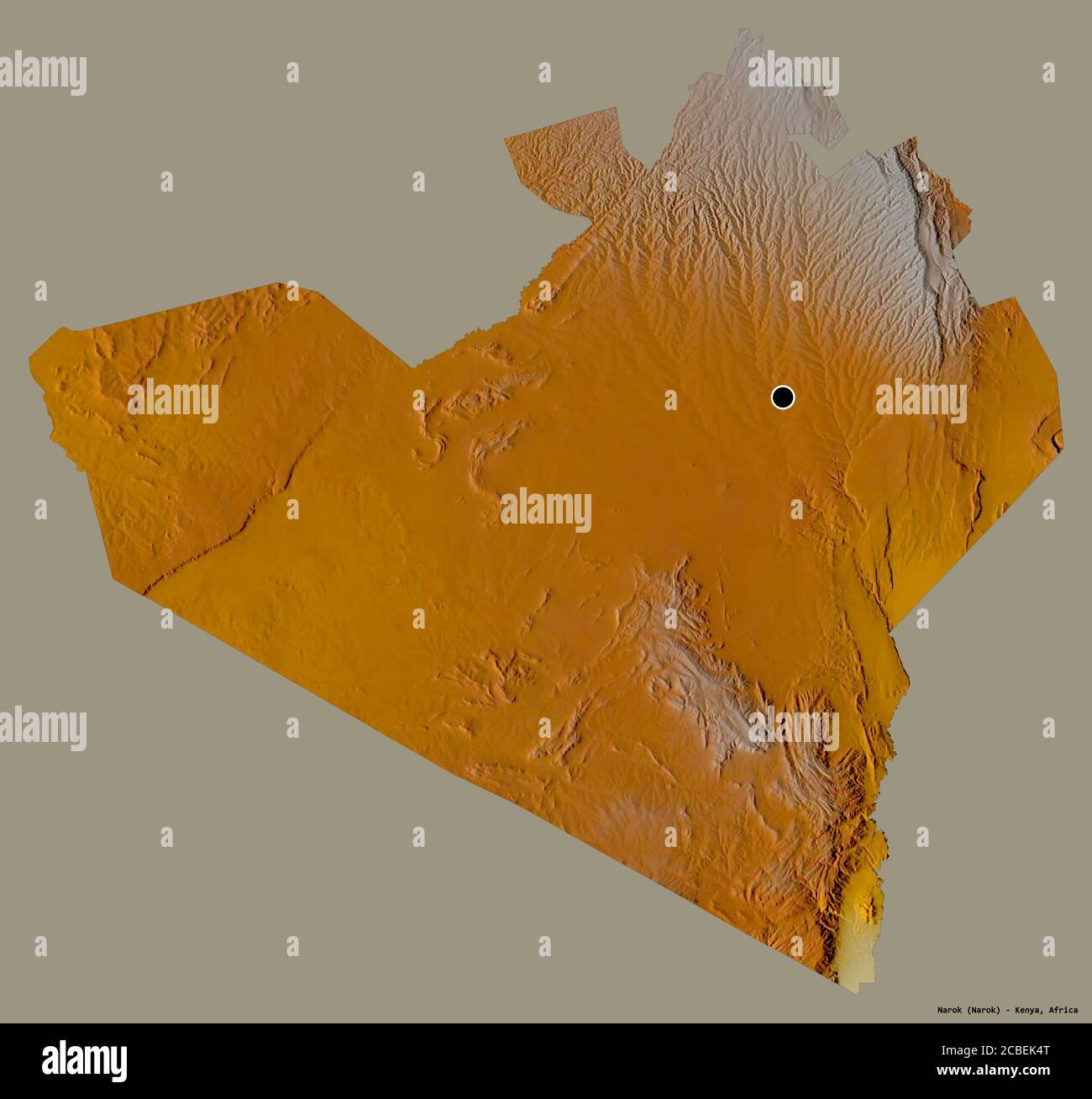 Shape of Narok, county of Kenya, with its capital isolated on a solid ...