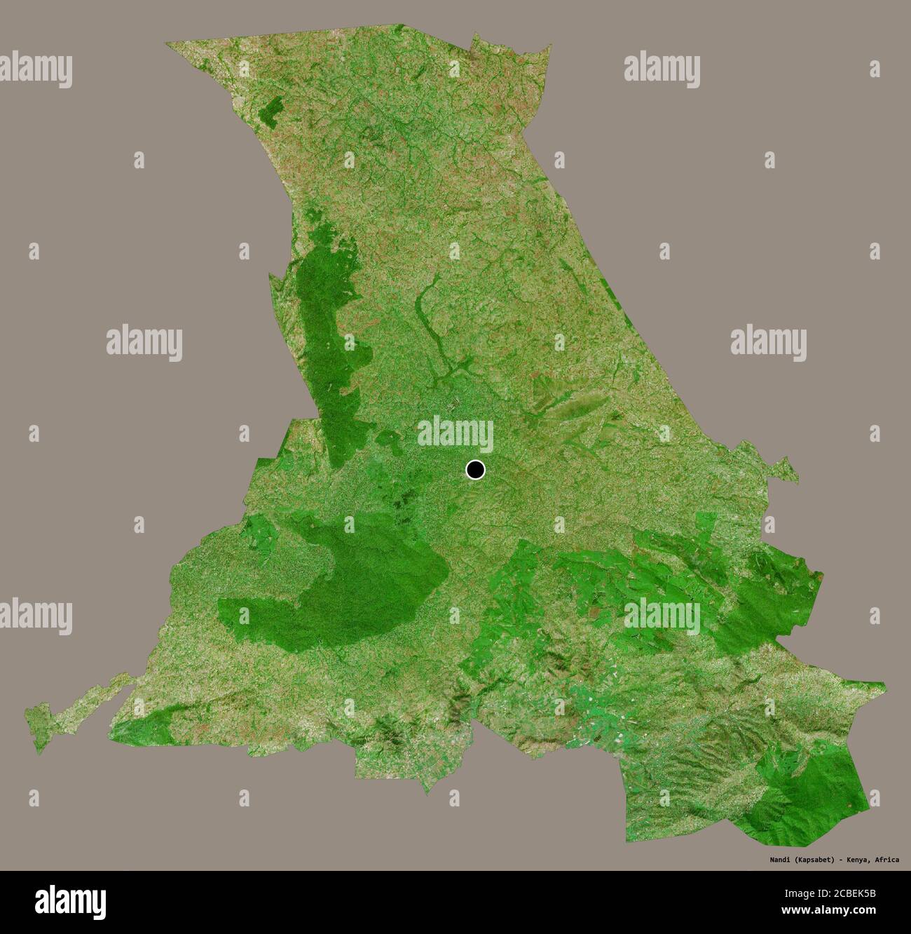Shape of Nandi, county of Kenya, with its capital isolated on a solid ...