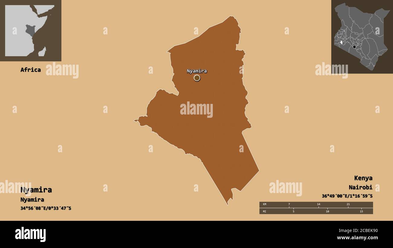 Shape of Nyamira, county of Kenya, and its capital. Distance scale ...