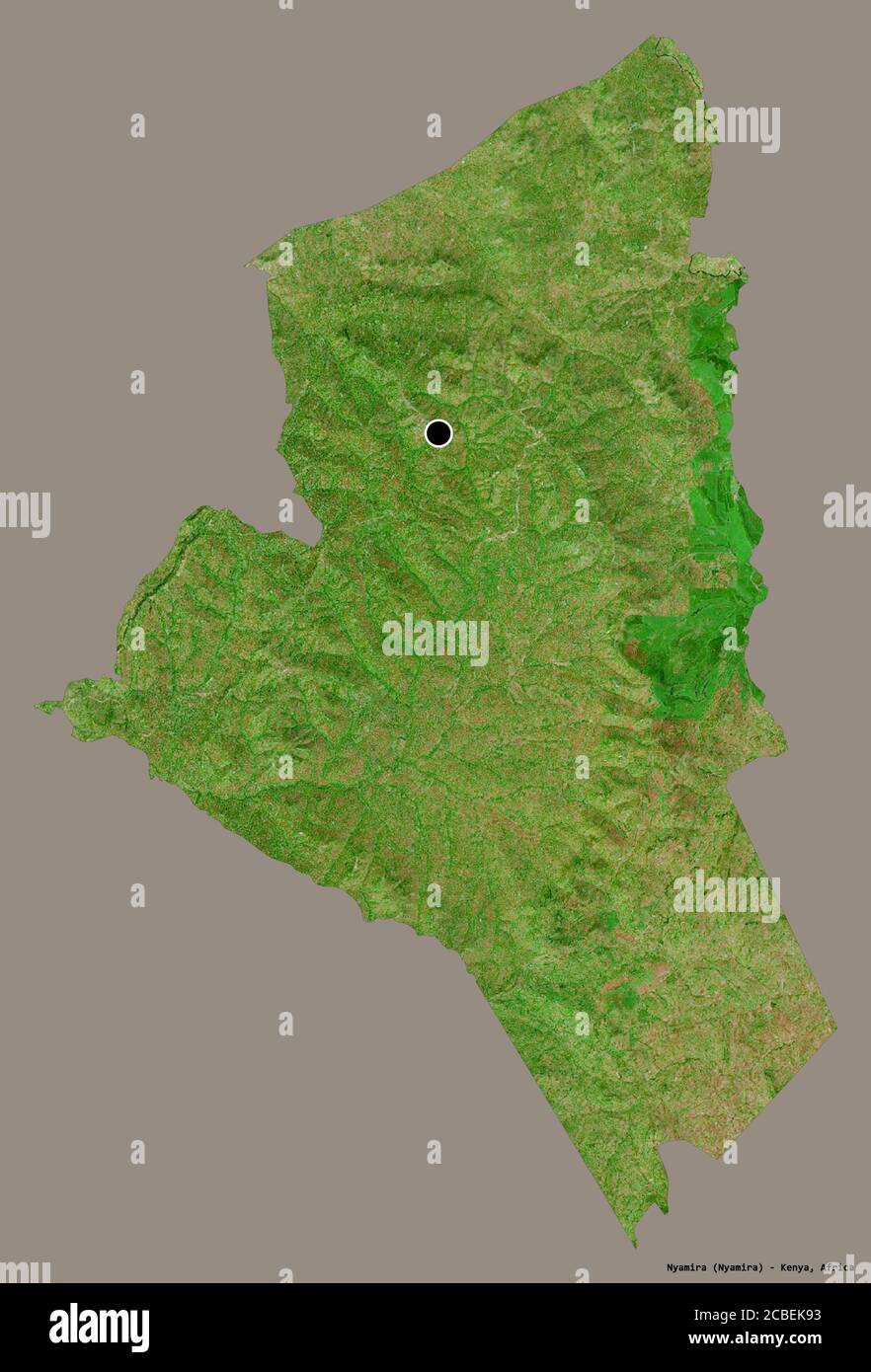 Shape of Nyamira, county of Kenya, with its capital isolated on a solid ...
