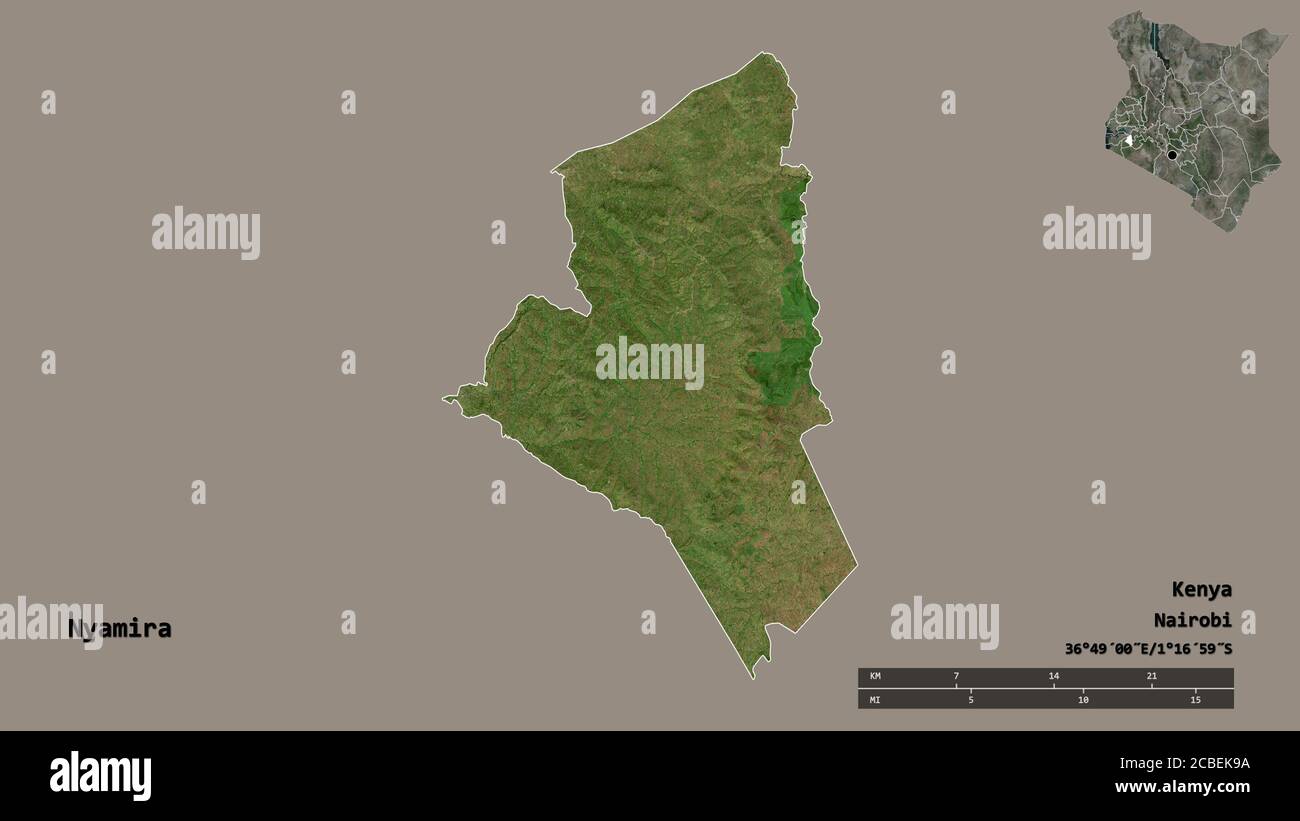 Shape of Nyamira, county of Kenya, with its capital isolated on solid ...