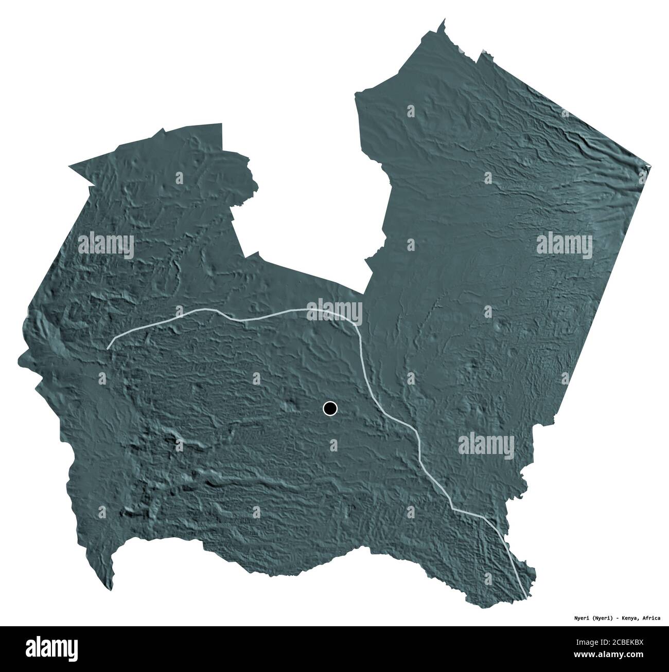 Shape of Nyeri, county of Kenya, with its capital isolated on white ...