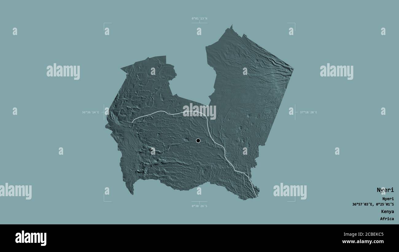 Area of Nyeri, county of Kenya, isolated on a solid background in a ...