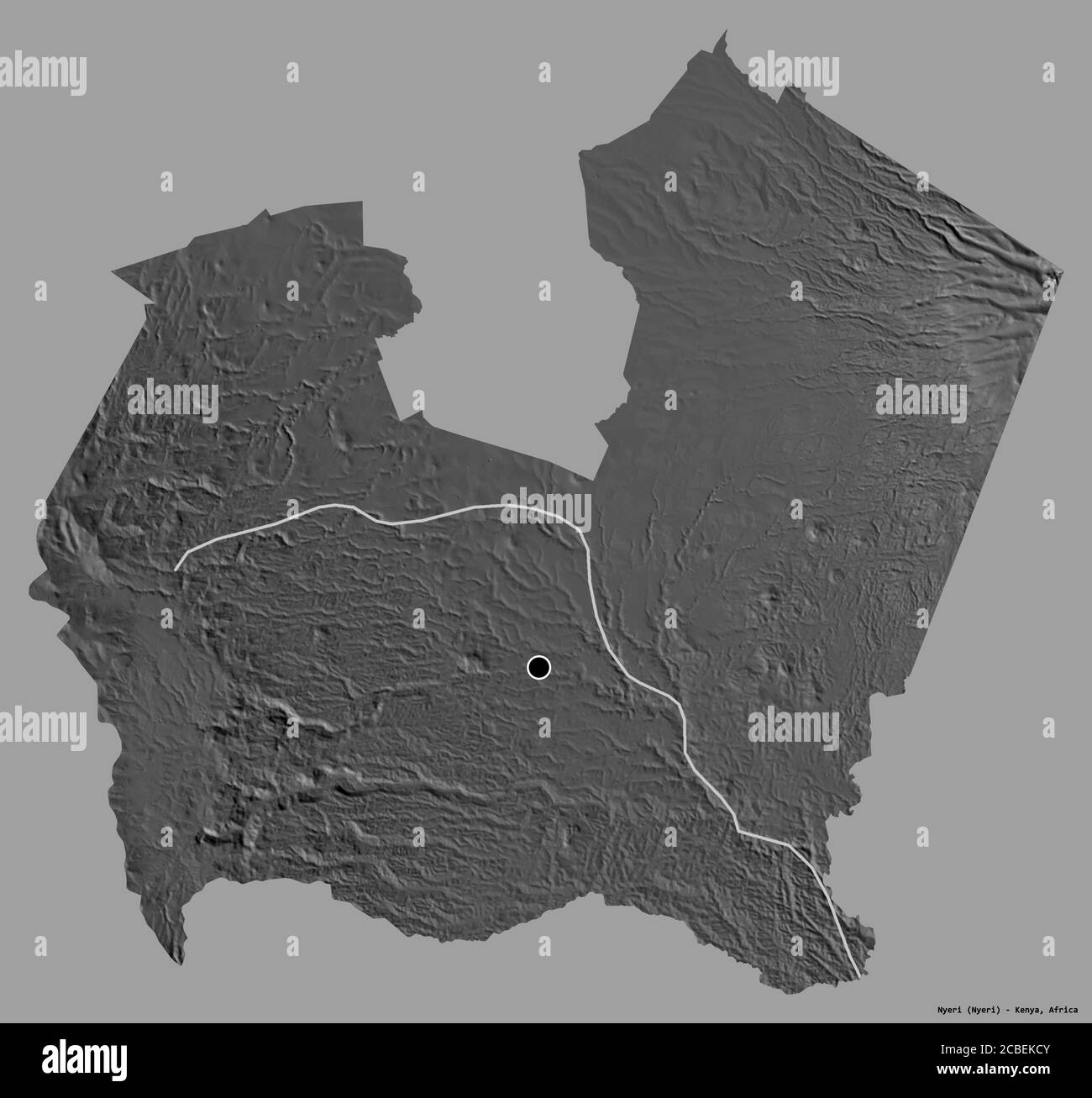Shape of Nyeri, county of Kenya, with its capital isolated on a solid ...