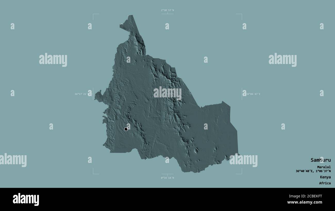 Area of Samburu, county of Kenya, isolated on a solid background in a ...